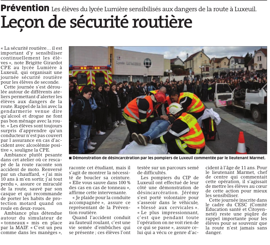 Leçon de sécurité routière – Lycée Lumière