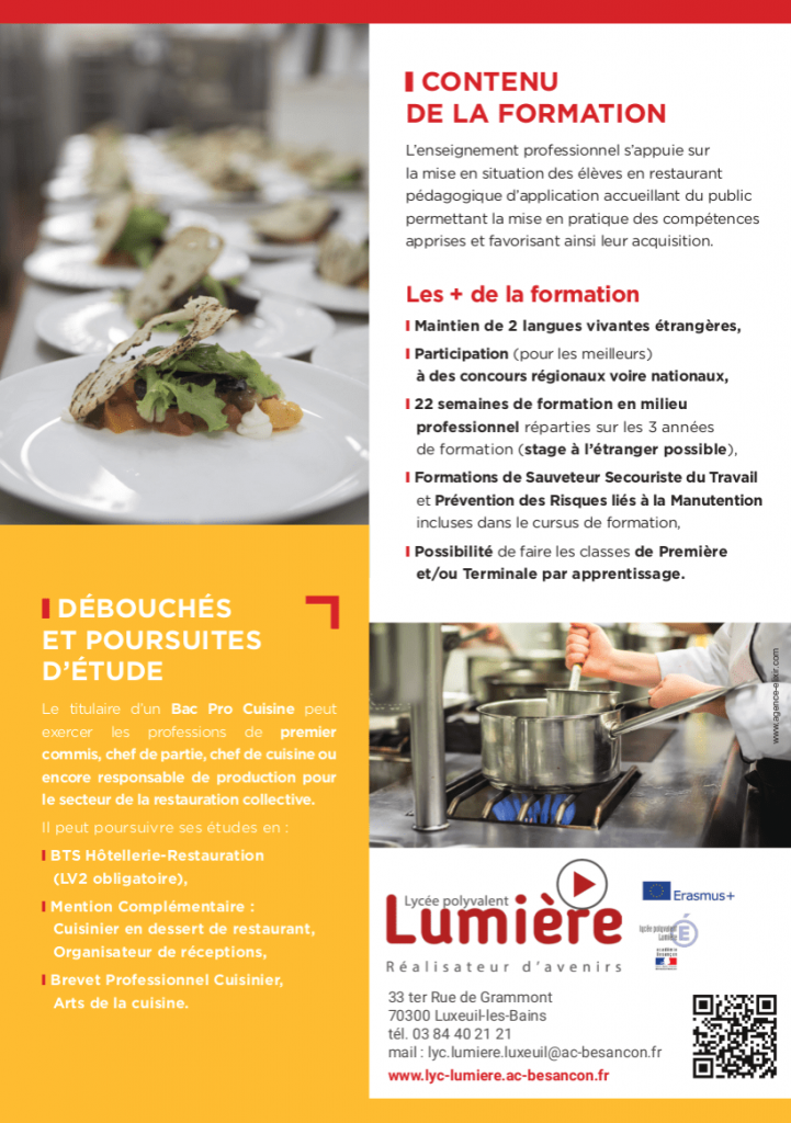Bac Pro CUISINE – Lycée Lumière